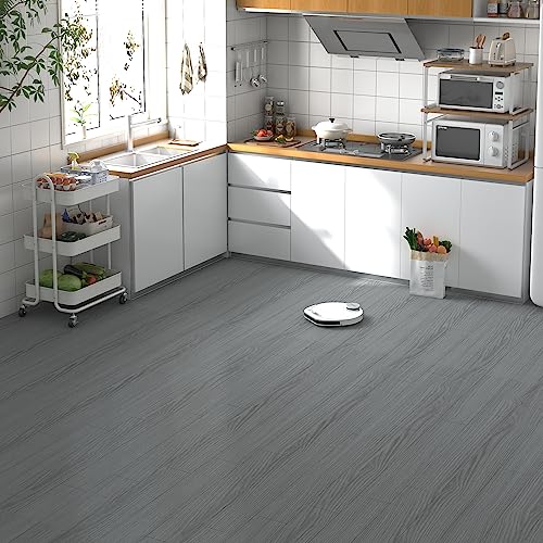 Intensification Peel and Stick Floor Tile,Vinyl Flooring Roll Thicker 12" x 6" x 0.06" 1-Pack 1.5 Sq.Ft Floor Grey Wood Grain Look DIY Self-Adhesive and Waterproof Flooring for Bedroom, Living Room
