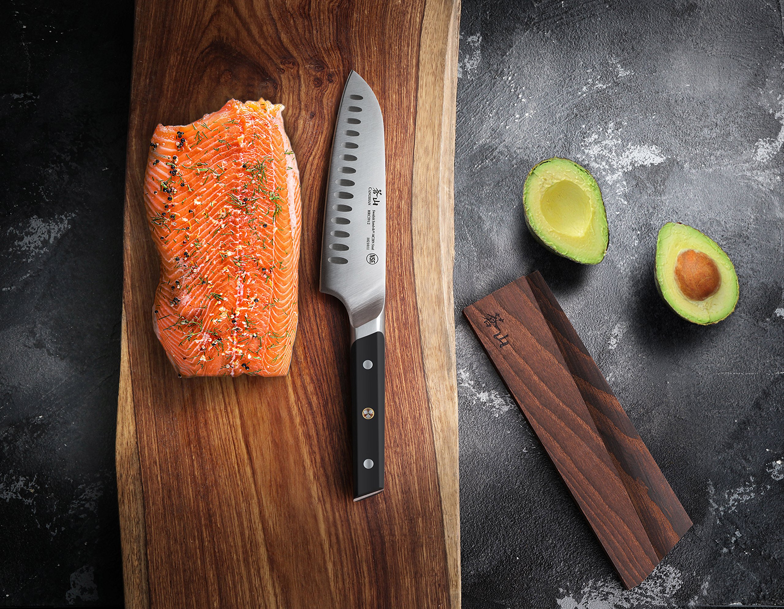 Cangshan TC Series 1021028 Swedish 14C28N Steel Forged 7-Inch Santoku Knife and Wood Sheath Set