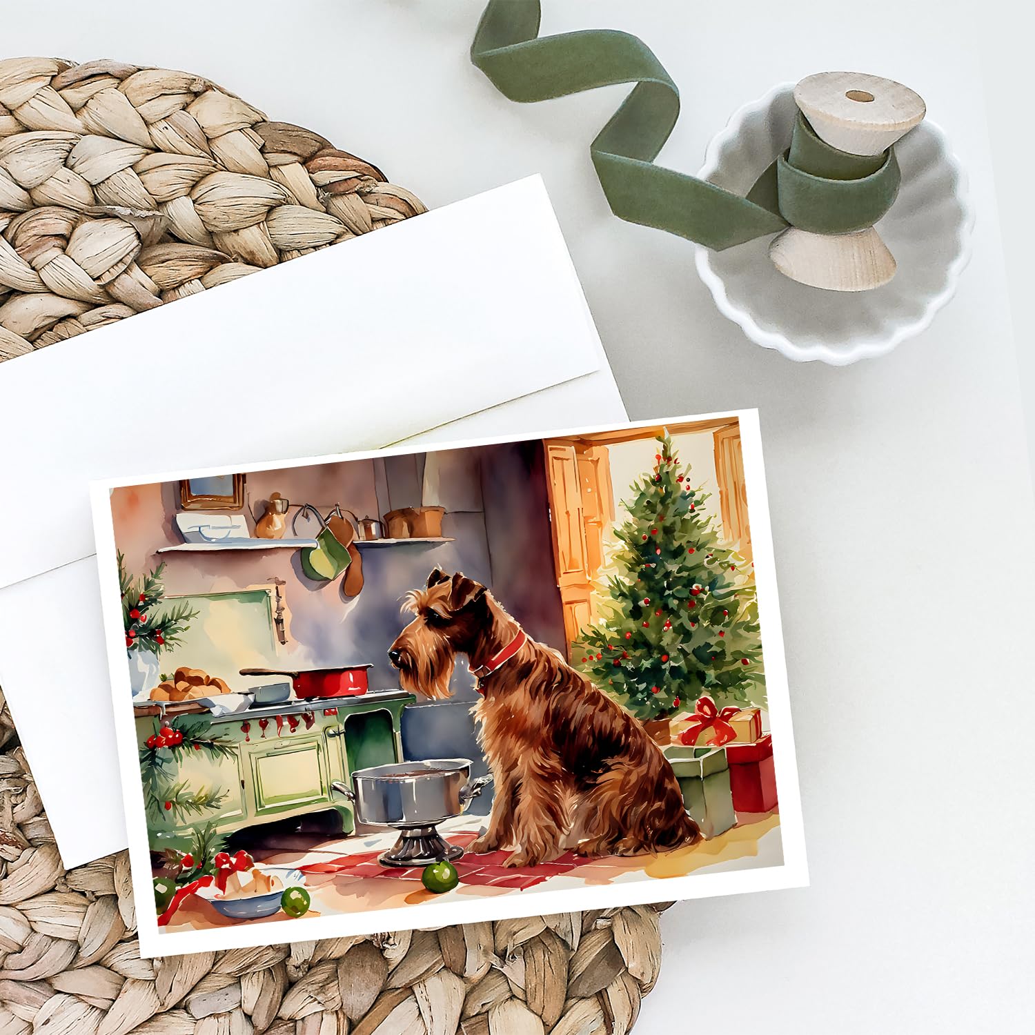 Caroline's Treasures DAC3818GCA7P Irish Terrier Christmas Cookies Greeting Cards Pack of 8 Blank Cards with Envelopes Whimsical A7 Size 5x7 Blank Note Cards
