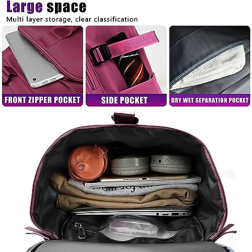 Gym Bag for Women and Men Sports Duffle Bag Travel Backpack Weekender Overnight Bag with Shoes Compartment Purple - MIYCOO