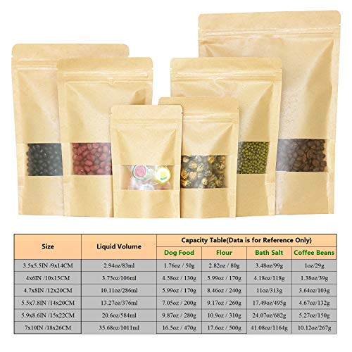 SumDirect Kraft Zip Lock Stand Up Bags Pouches with Notch and Matte Window,7X10 Inches,9.5oz,Pack of 50