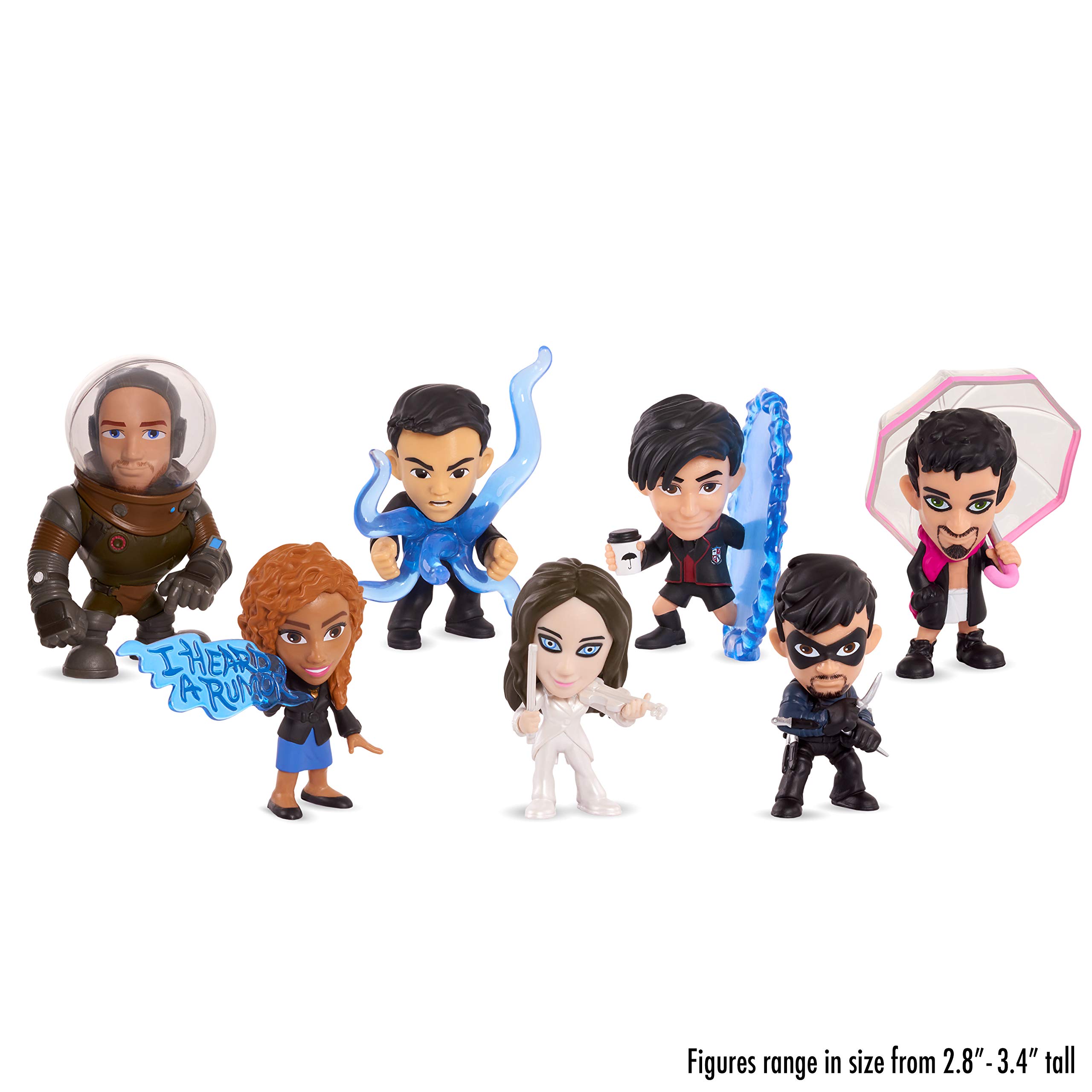 Just Play The Umbrella Academy 7-Pack Figure Set, Collectible Figurines, Figure Size Varies, Kids Toys for Ages 14 Up, Amazon Exclusive
