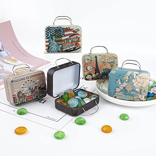 Framendino, 5 Pack Mini Suitcases Boxes Small Cartoon Tin Plate Gift Box Rectangular Coin Container Handbag with Handle for Party Wedding Decorations (Style D)