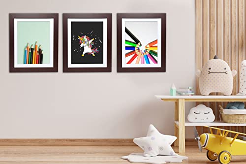FrameWorks 10โ x 12.5โ Mahogany Wooden Kid Art Frame with Gallery Style Edges, Tempered Glass, and Elastic Straps 2-Pack