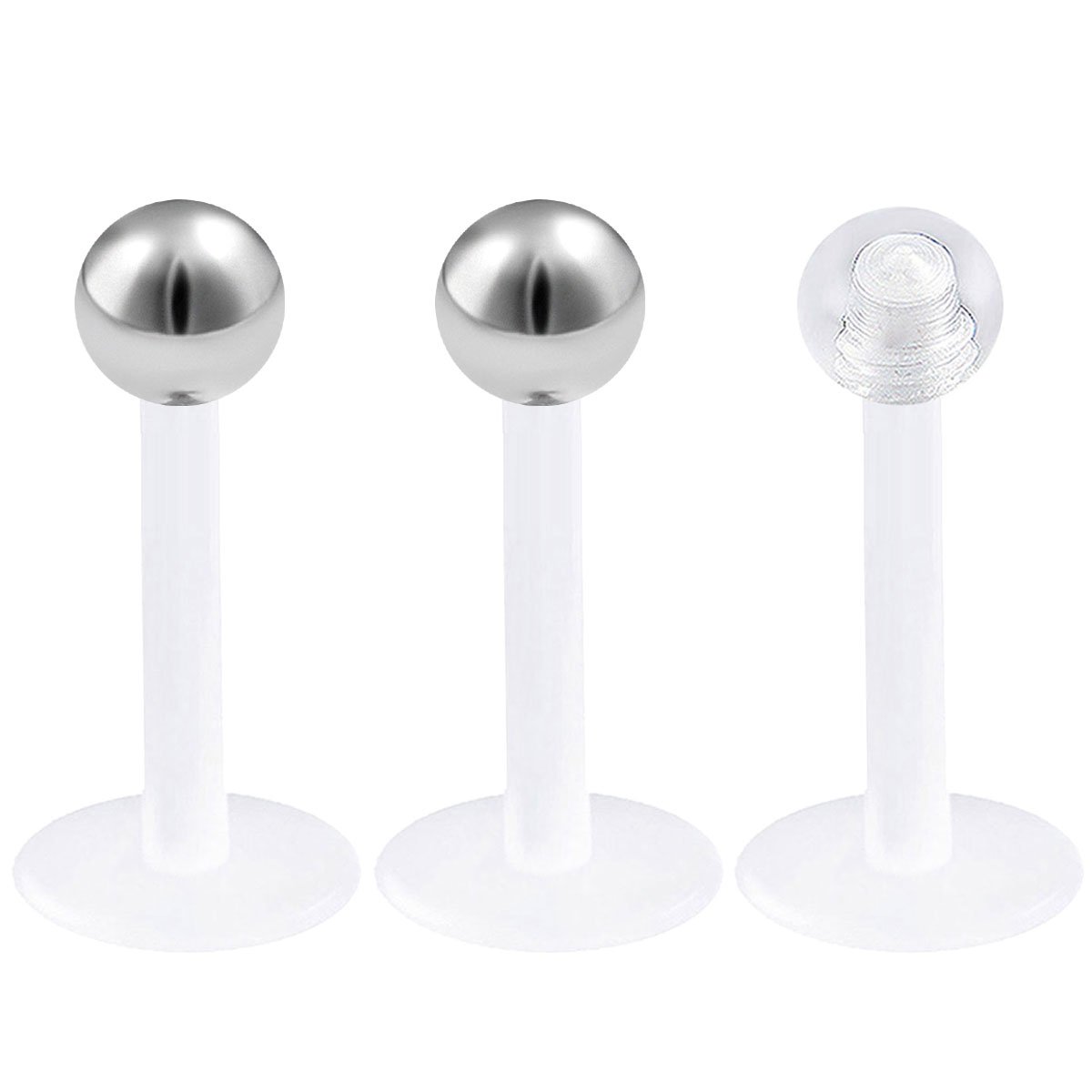 bodyjewellery 3pcs 16g Labret Studs Lip Ring Snakebite Monroe Bioflex Flexible Cartilage Conch Forward Helix Tragus Steel Ball Pick Size (3 Pcs(8mm))