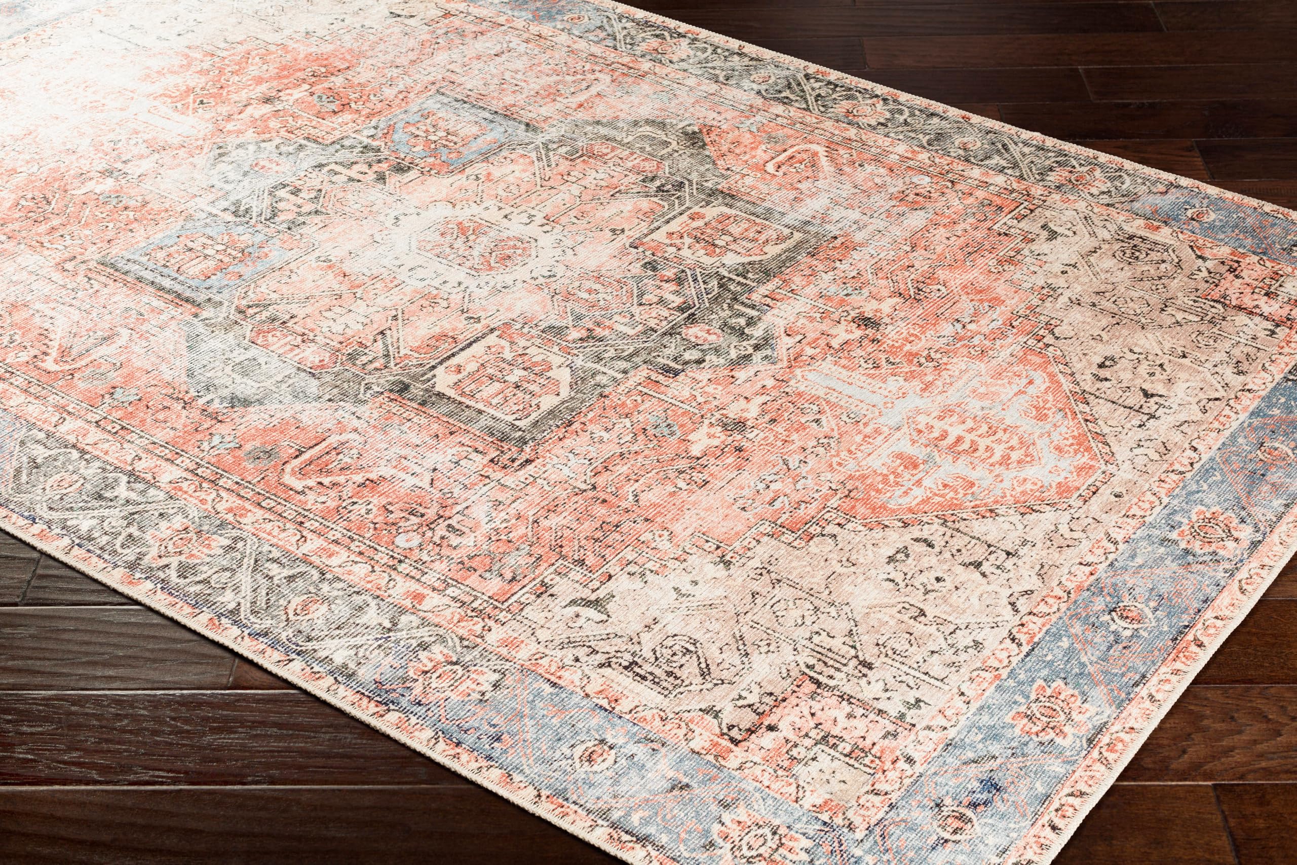 Livabliss Suri Vintage Washable Runner Area Rug,2'7" x 14',Rust/Blue