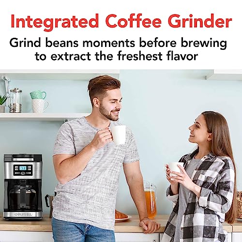 Gourmia Digital Coffee Machine 12-Cup Large coffee maker integrated Coffee Grinder & glass coffee pot with reusable stainless steel mesh coffee filter 4-Hour Keep-Warm and Freshness Indicator GCM3180