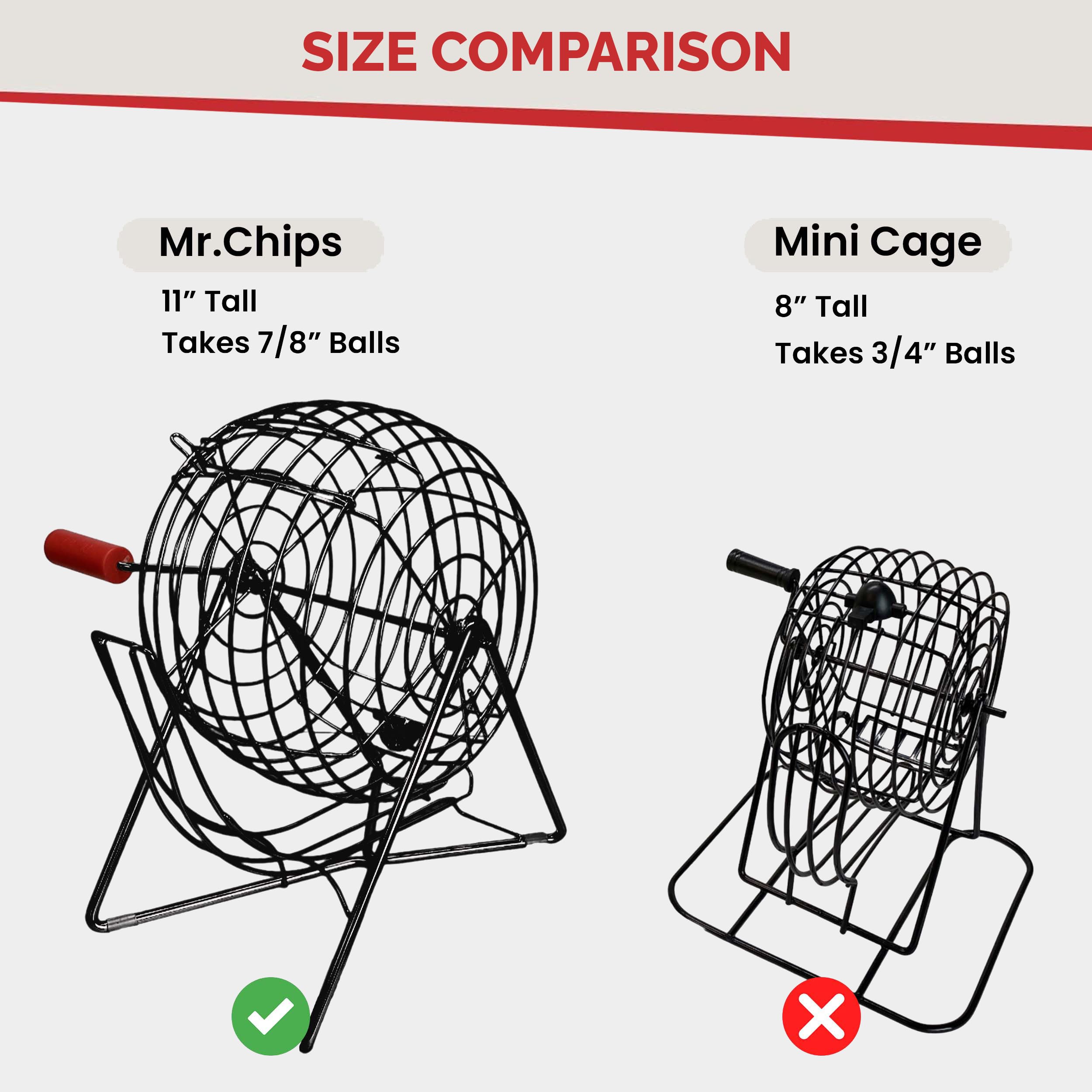 MR CHIPS 11" (Inch) Tall Professional Bingo Set with Steel Bingo Cage, Everlasting 7/8β Bingo Balls, Master Board for Bingo Balls - Mysterious Black Color