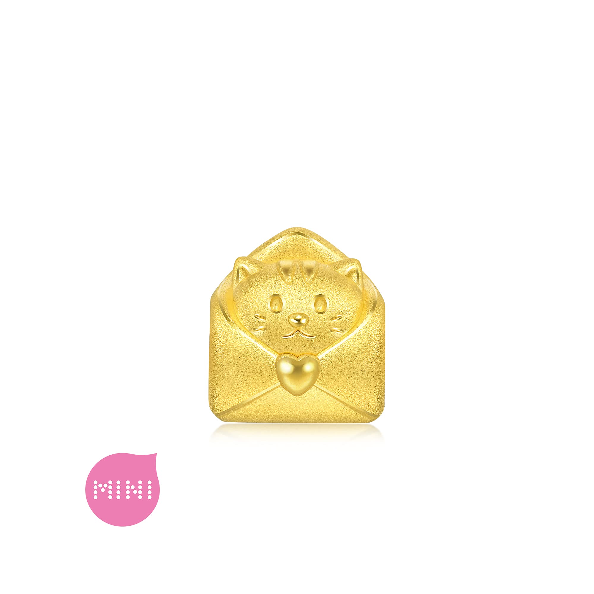 CHOW SANG SANG 999 24K Solid Gold Envelope Cat Kitten Mini Charm Bracelet for Women 92442C (Gold, 19 CM)