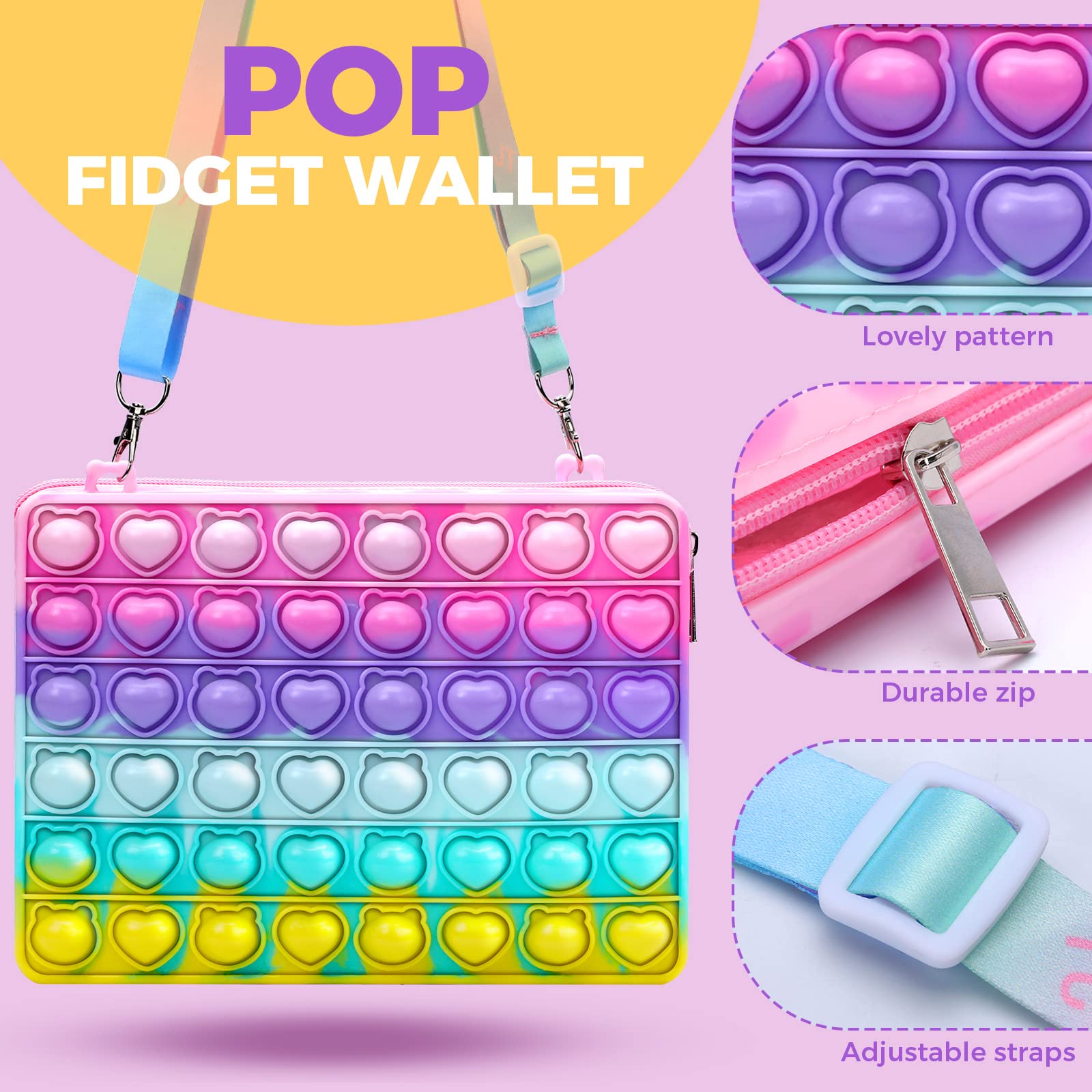 MooonGem Pop Purse for Women, Big Fidget Purse for iPad, Pop Shoulder Bag