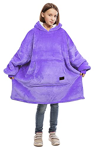 Catalonia Blanket Hoodie for Kids, Oversized Wearable Sherpa Sweatshirt Pullover for 7-16 yr Teens Youth, Kids Gift Idea
