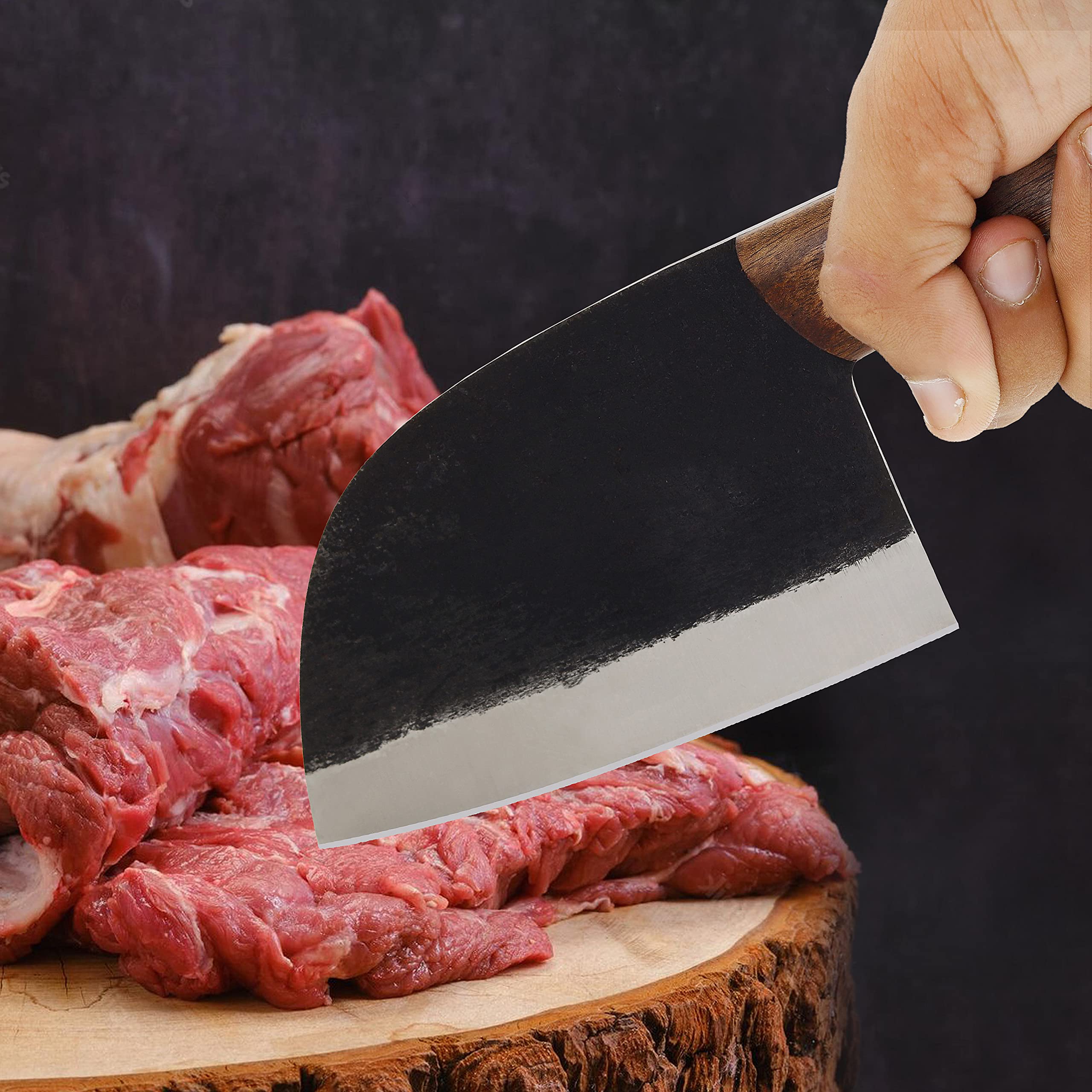 Custom 12C27 Steel Profesional Meat Cleaver Knife, Serbian Chef Knife Walnut Handle With Leather Sheath Full Tang Hercules Knives