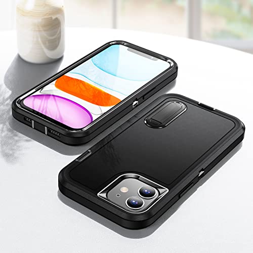 IDweel iPhone 11 Case,iPhone 11 Case with Stand,iPhone 11 Case Black for Men, Heavy Duty Protection Shockproof Anti-Scratch Slim Fit Protective Durable Case Hard Cover for Aged,Black