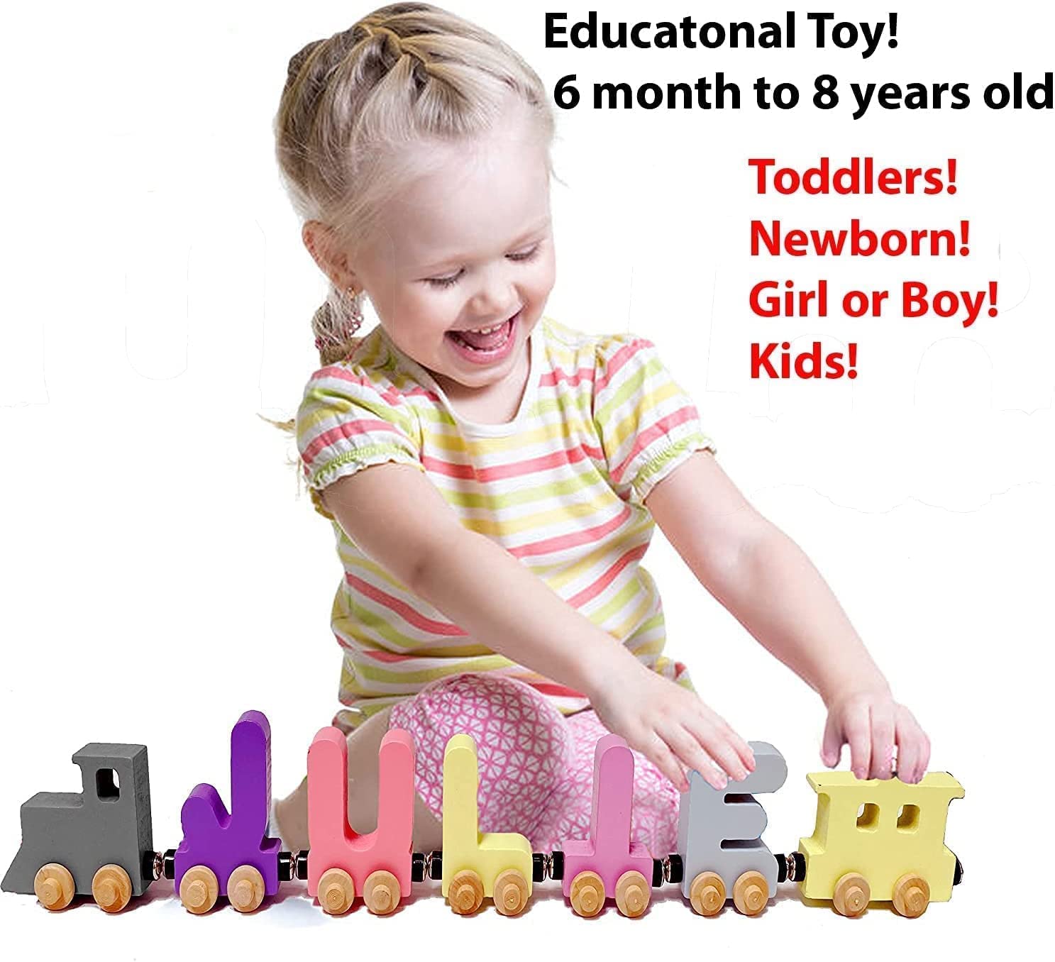Large Handmade Name Wooden Trains Alphabet Puzzle Name Letters Educational Toys for Kids