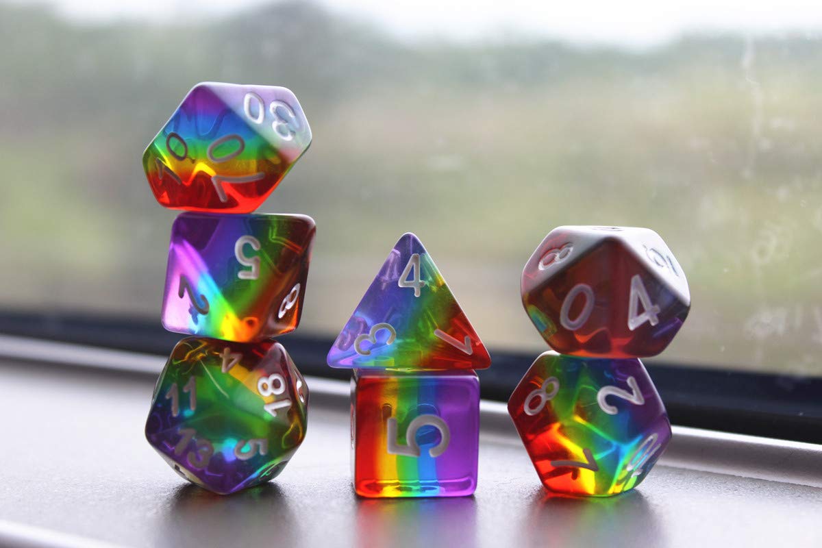 HD Polyhedral DND Dice Set RPG Rainbow Dice for Dungeons and Dragons(D&D) Role Playing Game,MTG,Pathfinder,Table Game,Math Games Dice Set with Dice Pouch