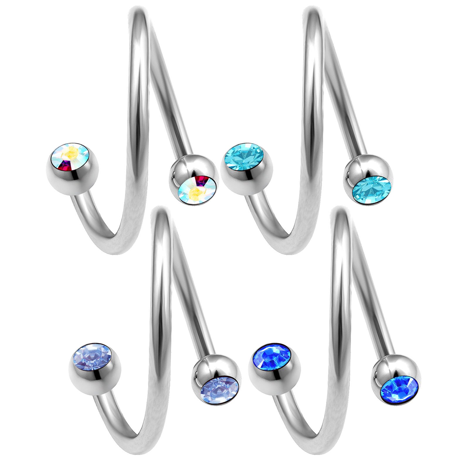 bodyjewellery 4pcs 16g 12mm Twisted Barbell Rim Tragus Helix Lip Cartilage Hoop Crystal Pinna Eyebrow Ear lobe Barbell BQAZ - AB LSP SP AQ
