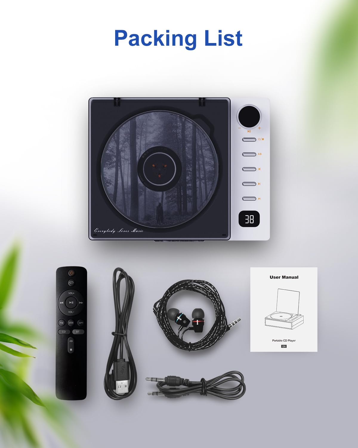 CD Player Portable, Leapwell Portable CD Player with Speakers Bluetooth for Car Home, Small Compact Desktop Retro CD Player Rechargeable with Headphones Radio, Personal CD Players with FM USB White