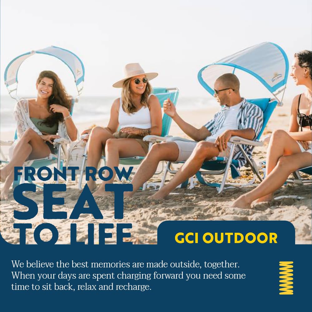 GCI Outdoor Sunshade Recliner Beach Chair | Collapsible Folding Canopy Shade Chair with Durable Armrests, Drink Holder & Portable Carry Bag, Perfect for Beach Trips & Picnics β Seafoam Green