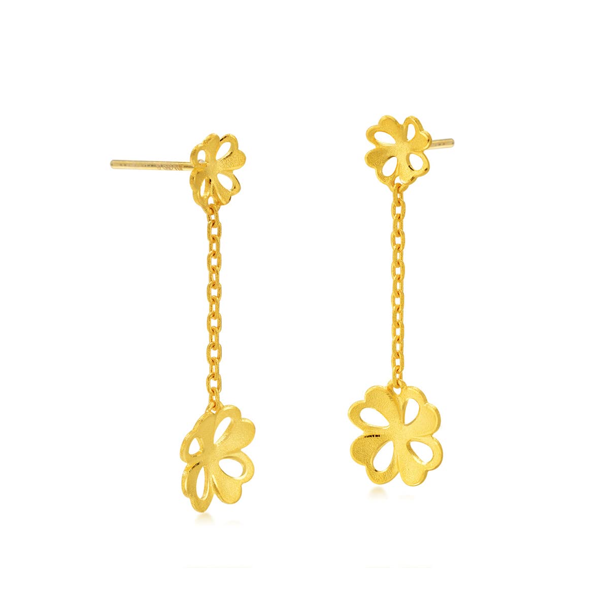 CHOW SANG SANG 999.9 24K Solid Gold Four Leaf Clover Drop Earrings for Women and Wedding Occasion 78816E