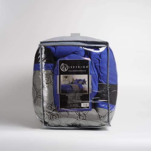 SUPERIOR Maxfield 8 Piece Embroidered Comforter Set, Queen, Blue