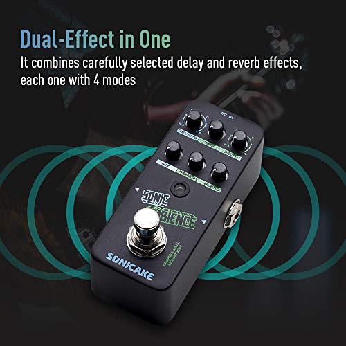 SONICAKE Delay Reverb Pedal Sonic Ambience Multi Mode Tap Tempo Delay and Reverb Guitar Bass Effects Pedal