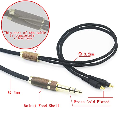 NewFantasia Replacement Audio Upgrade Cable 6N OCC Copper Silver Plated Cord Compatible with Audio-Technica ATH-MSR7b ATH-SR9 ATH-ESW990H ATH-ES770H Headphone Walnut Wood Shell & 6.35mm Adapter