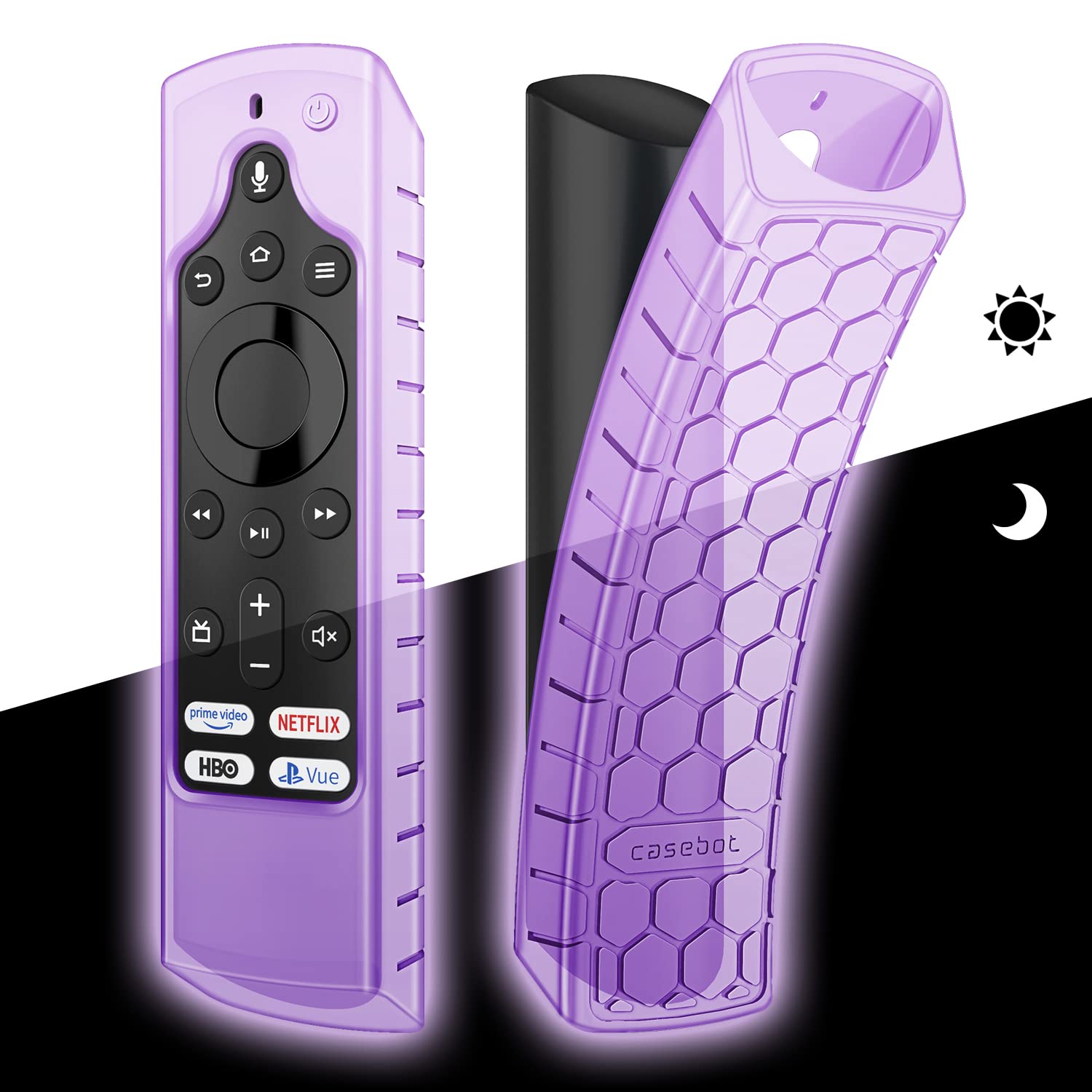 CaseBot Silicone Case for Amazon Insignia Smart HD Fire TV Voice Remote (2019) - Honey Comb Series [Anti Slip] Shockproof Cover Compatible with Element Smart Fire TV Voice Remote, Purple-Glow