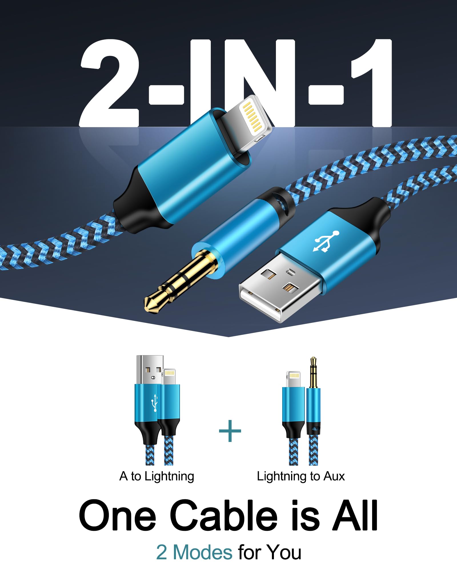 Car Aux Cord for iPhone, Lightning to 3.5mm Male Audio 2-in-1 MFI Certified 4ft Auxiliar & Charging Cable for Car/Home Stereo Speaker Headphone Compatible with iPhone 14 13 12 11 Pro Max XR X 8 Plus