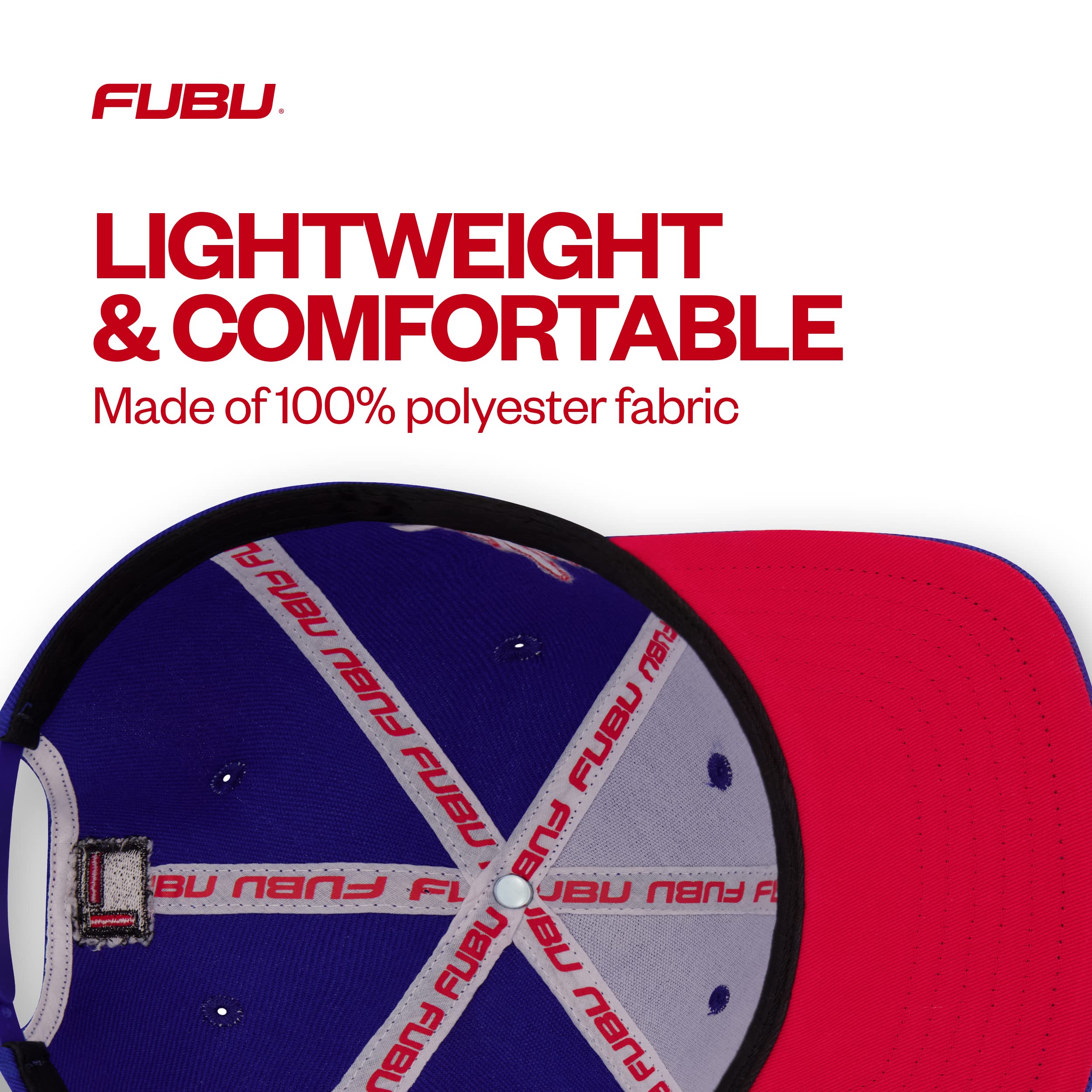 Concept One FUBU Baseball Cap, Adult Snapback Hat with Graffiti Style Logo, Adjustable, Flat Brim, Blue, One Size