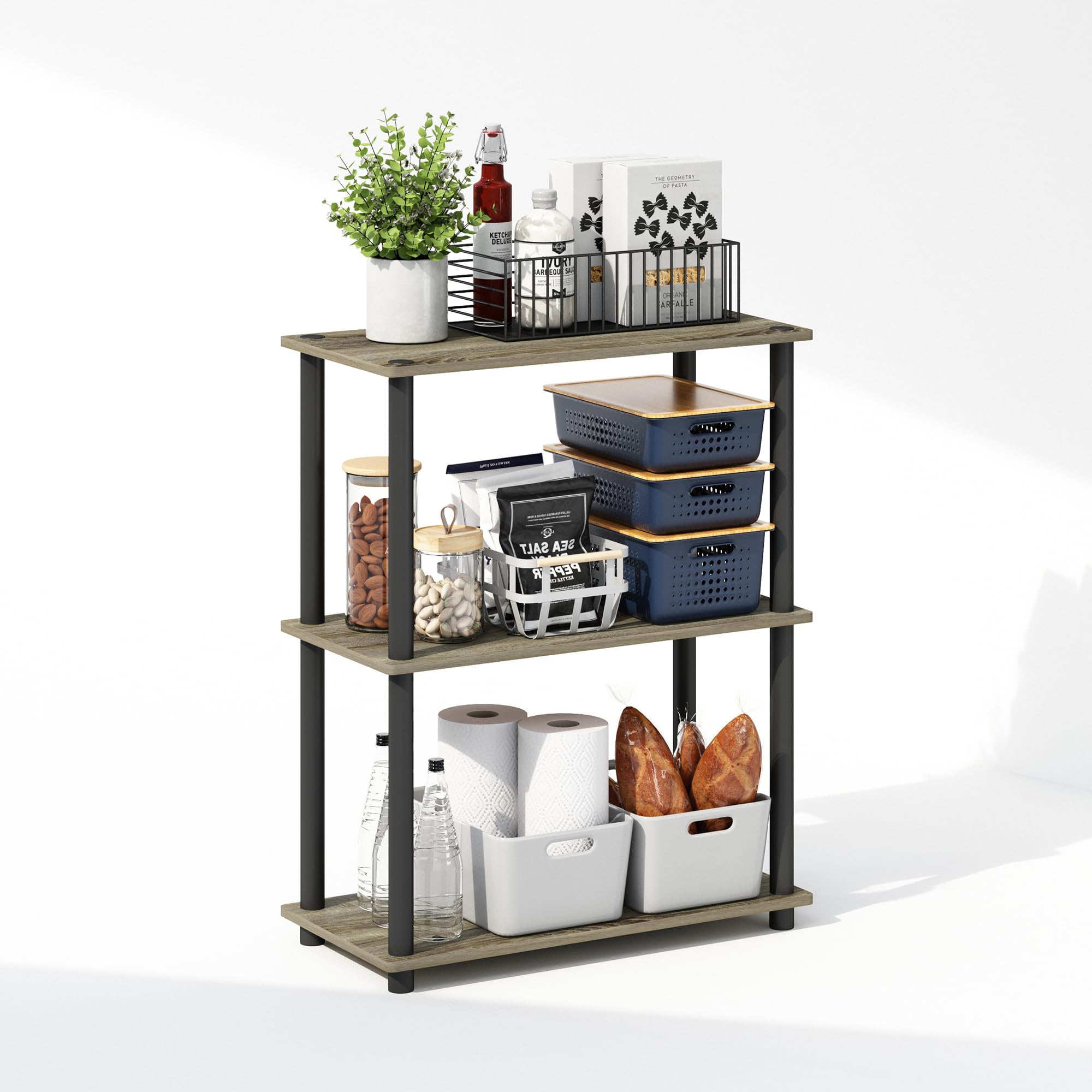 Furinno Turn-N-Tube 3-Tier Multipurpose Compact Bookcase, French Oak/Black