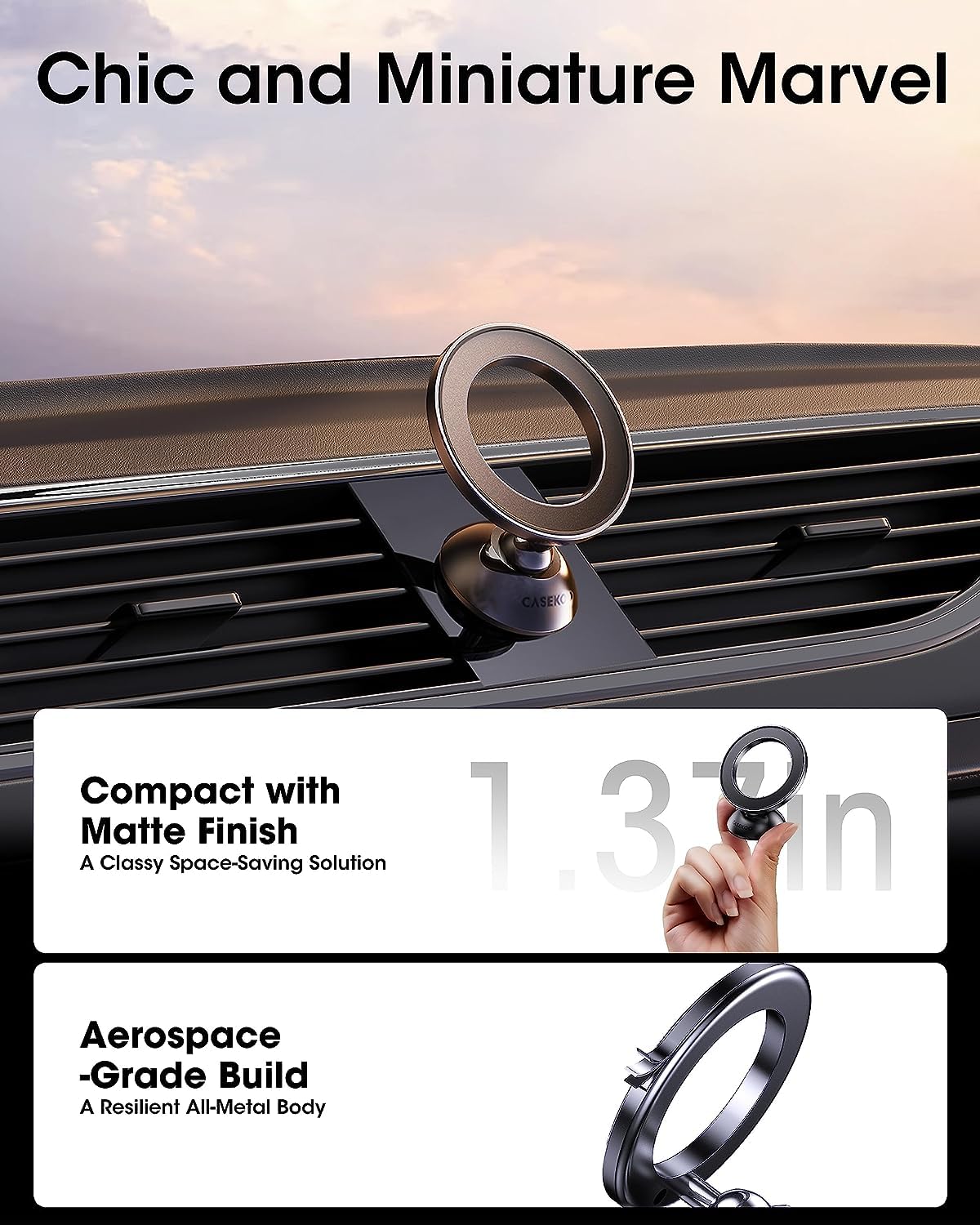 CASEKOO Car Phone Holder, Innovative Magkoo Magnetic Car Mount Smaller Simpler and More Convenient, Compatible with Magsafe 360° Rotatable Fits All Phones & Cases