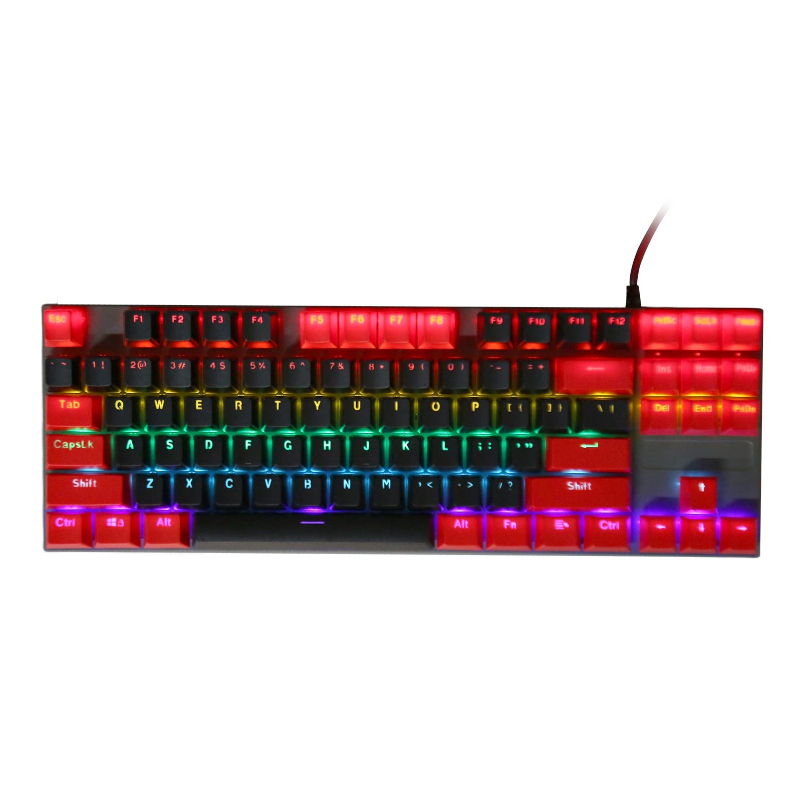 Dilwe Mechanical Gaming Keyboard, RGB Backlit USB Wired Keyboard with Blue Switch, Ergonomic 87 Keys Mini Wired Office Keyboard for Laptop Desktop PC (Wired Black Red)