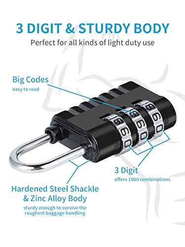 DELSWIN Combination Lock 3-Digit Small Padlock - 4Pcs Resettable Combo Lock for School Gym Locker, Outdoor, Fence, Gate, Waterproof Luggage Locks for Travel Backpack
