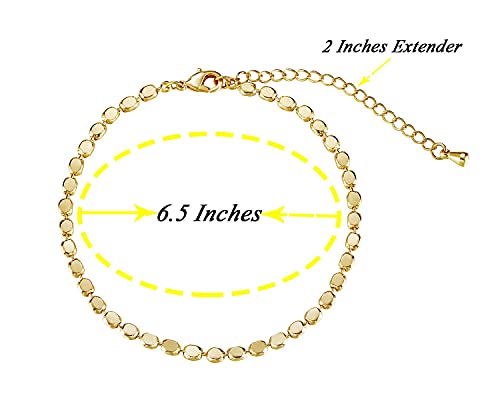 Kyerlyn 14K Gold Plated Handmade Dainty Dot Bracelet Cute Thin Everyday Bracelets for Women Men Size 6.5-8.5 Inch