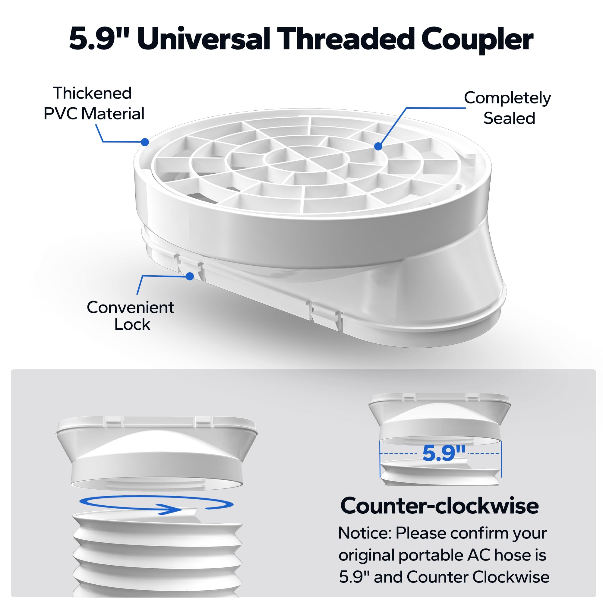 Cestluck Portable AC Window Vent Kit, with 5.9” Exhaust Hose, 5.9" Coupler and Bird Guard, Adjustable Air Conditioner Window Seal Kit Length Range (17” to 63”), Universal Sliding AC Vent Kit