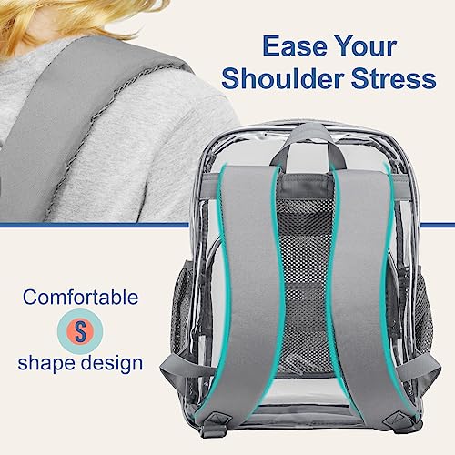Cambond Clear Backpack - Heavy Duty Transparent Backpacks for Adults Reinforced Straps See-Through Bag for School Work (Large,Grey)