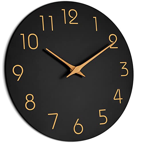 Mosewa 12 Inch Black Wall Clock Battery Operated Silent Non-Ticking - Modern Simple Minimalist Clock Decorative for Kitchen,Bedroom,Home Office,Bathroom,Living Room