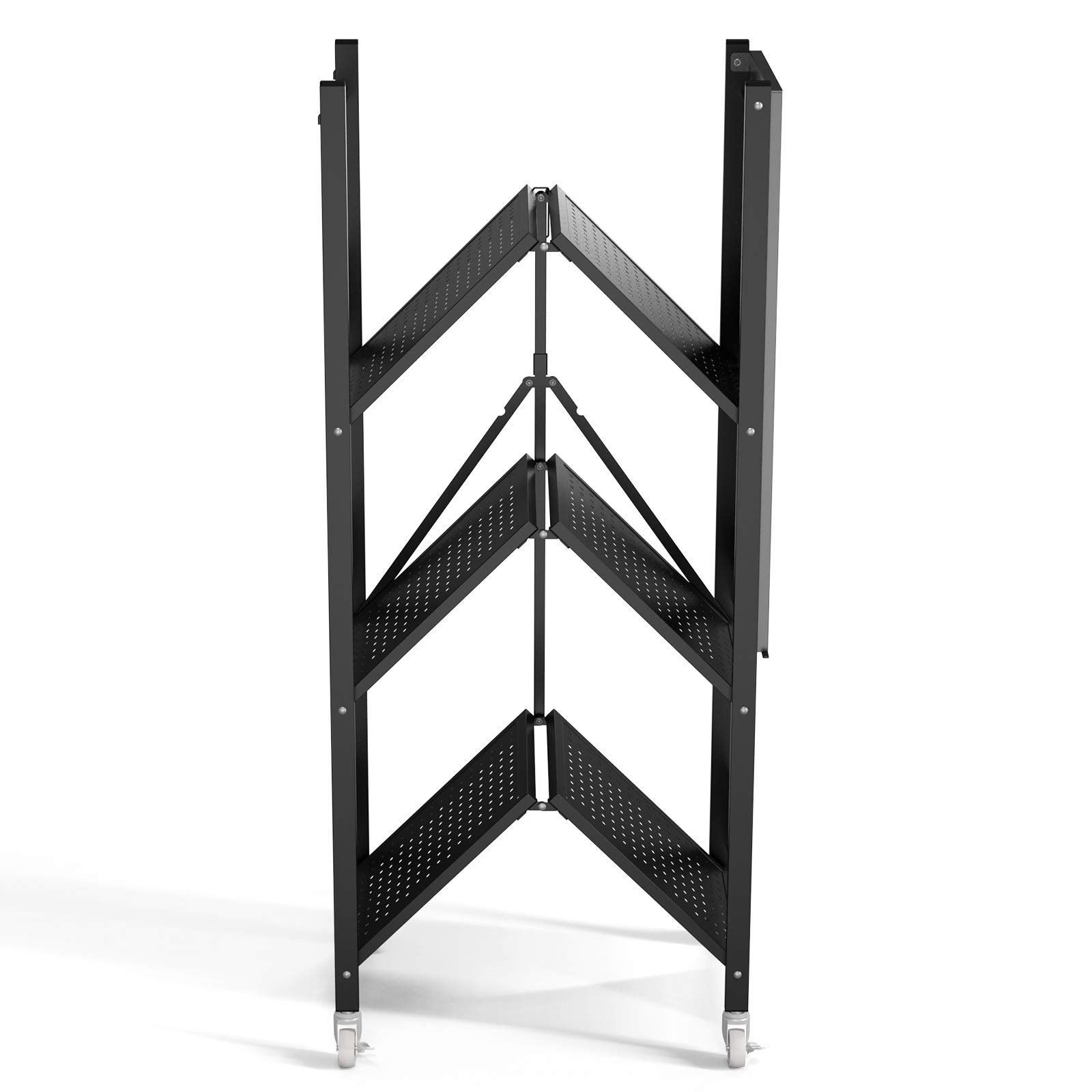 GLANDU 4-Shelf Collapsible/Foldable Heavy Duty Shelving Unit, Steel Organizer Wire Rack with Wheels, Rolling Cart, Home Kitchen Laundry Closet Storage(4-Tier)
