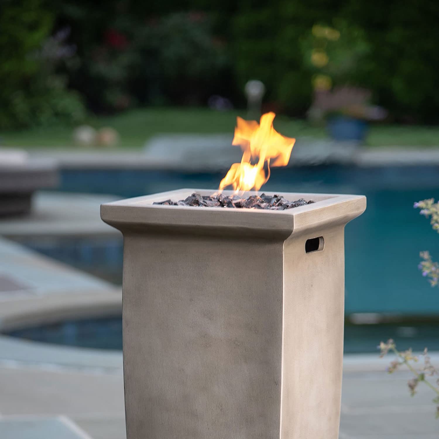 Endless Summer 28 Inch 10,000 BTU LP Gas Outdoor Concrete Style Fire Column Patio Heater with Integrated Ignition and Black Fire Glass, Brown