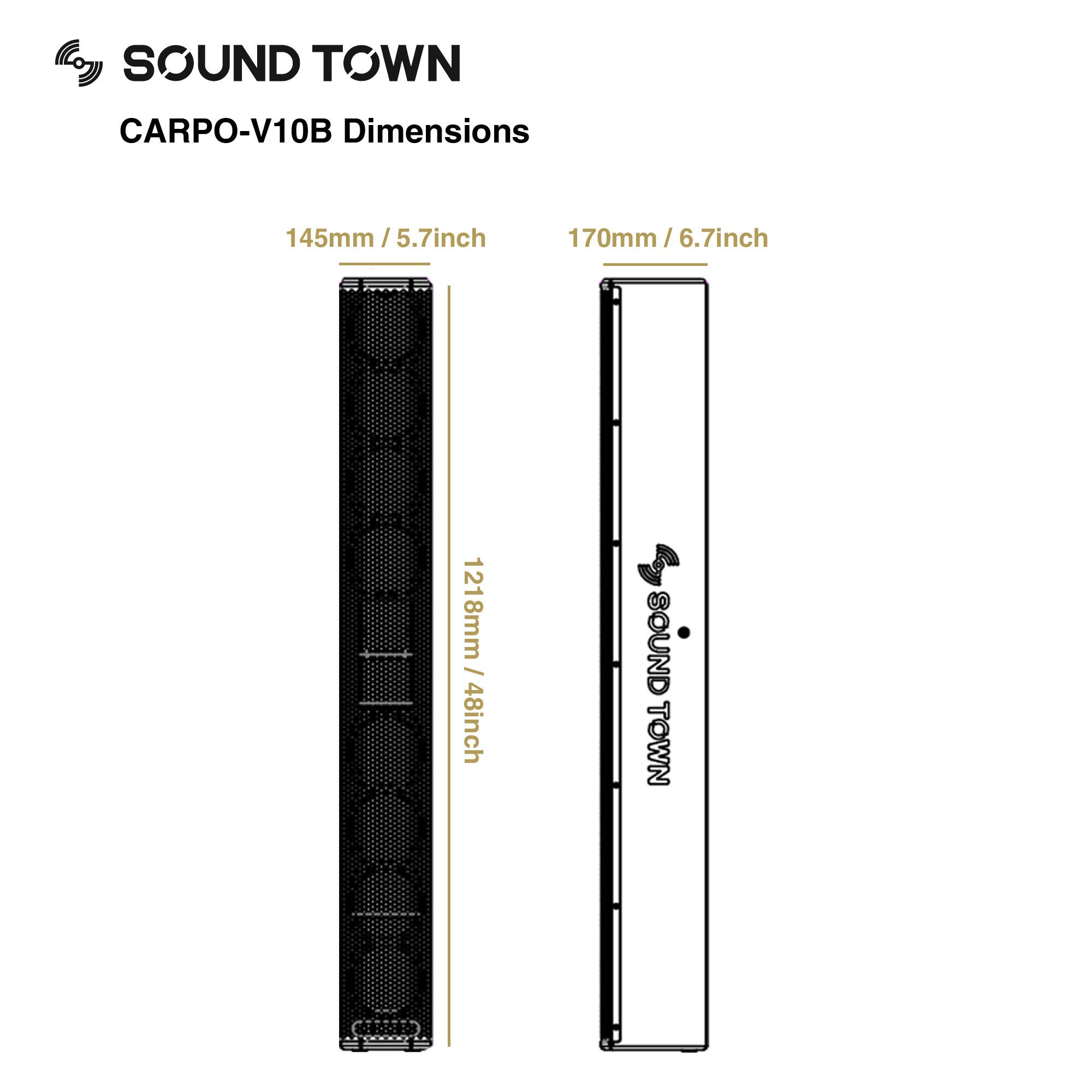 Sound Town Passive Wall-Mount Column Mini Line Array Speaker with 8 x 5” Woofers, Black for Live Event, Church, Conference, Lounge (CARPO-V10B)