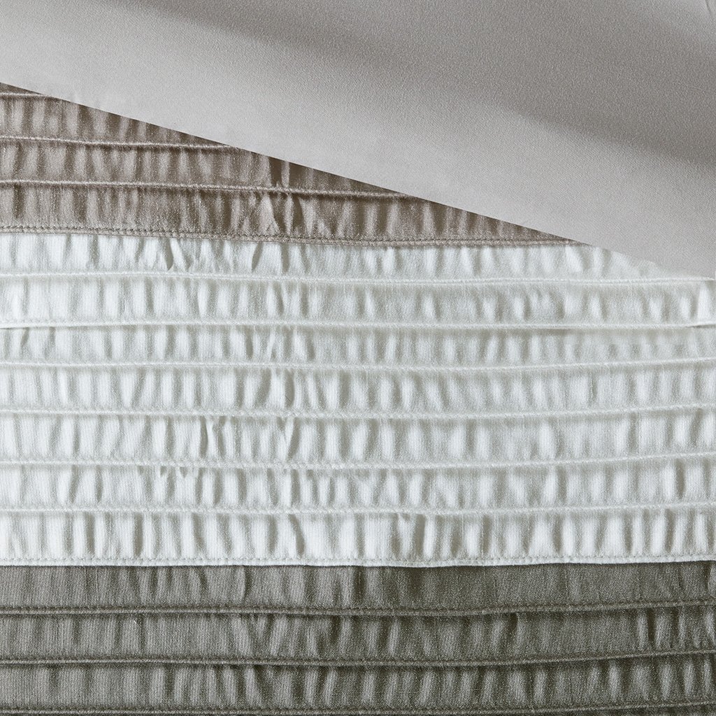 Madison Park Amherst Size-Khaki, Ivory, Stripes Duvet Set β 6 Piece β Ultra Soft Microfiber Light Weight Bed Comforter Covers, King/Cal King(104"x92"), Natural