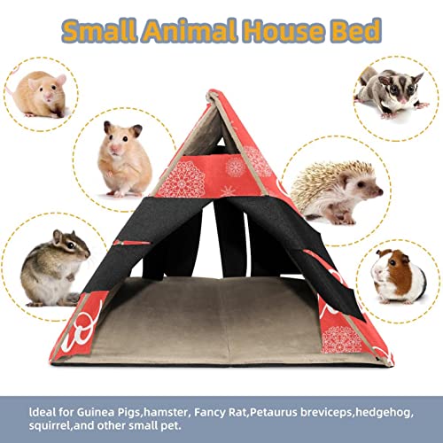 enheng Small Pet Hideout Christmas Ho Red Pattern Hamster House Guinea Pig Playhouse for Dwarf Rabbits Hedgehogs Chinchillas