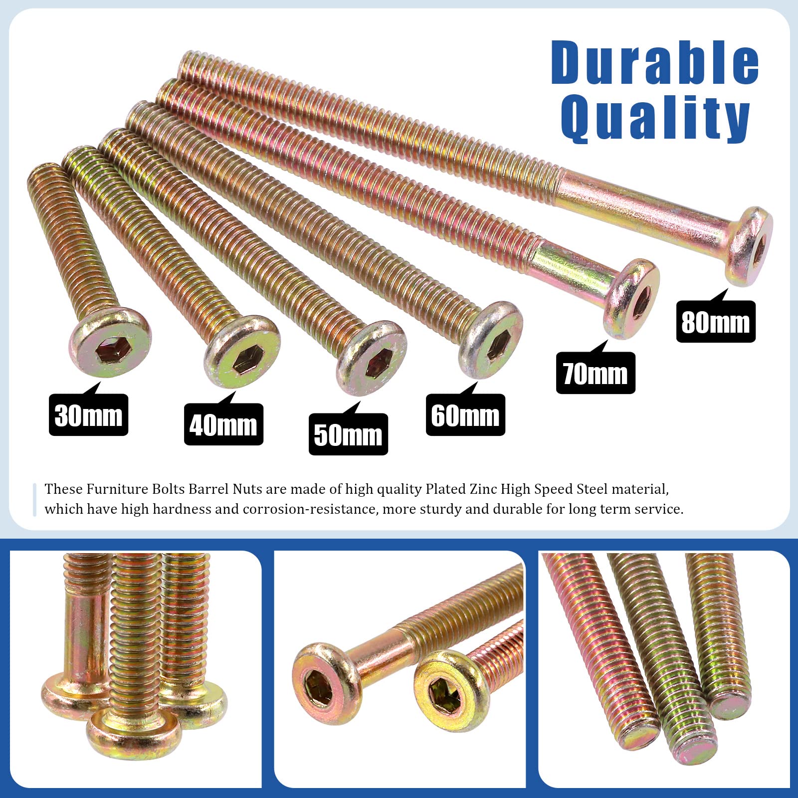 Glarks 253Pcs M6 Baby Bed Crib Screws Hardware Replacement Kit, M6x30/40/50/60/70/80MM Hex Socket Cap Screws with Nuts Washers and Tools for Chair Table Cabinets Furniture