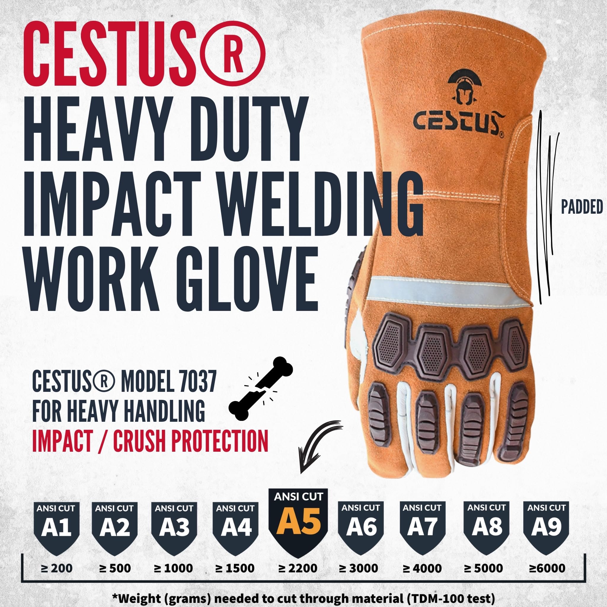 Cestus Weldtech Pro, Premium Heavy Duty Welding Gloves, MIG/TIG Welding Gloves, Cut Resistant, Gauntlet Cuff, EN388 3X43EP (Large)