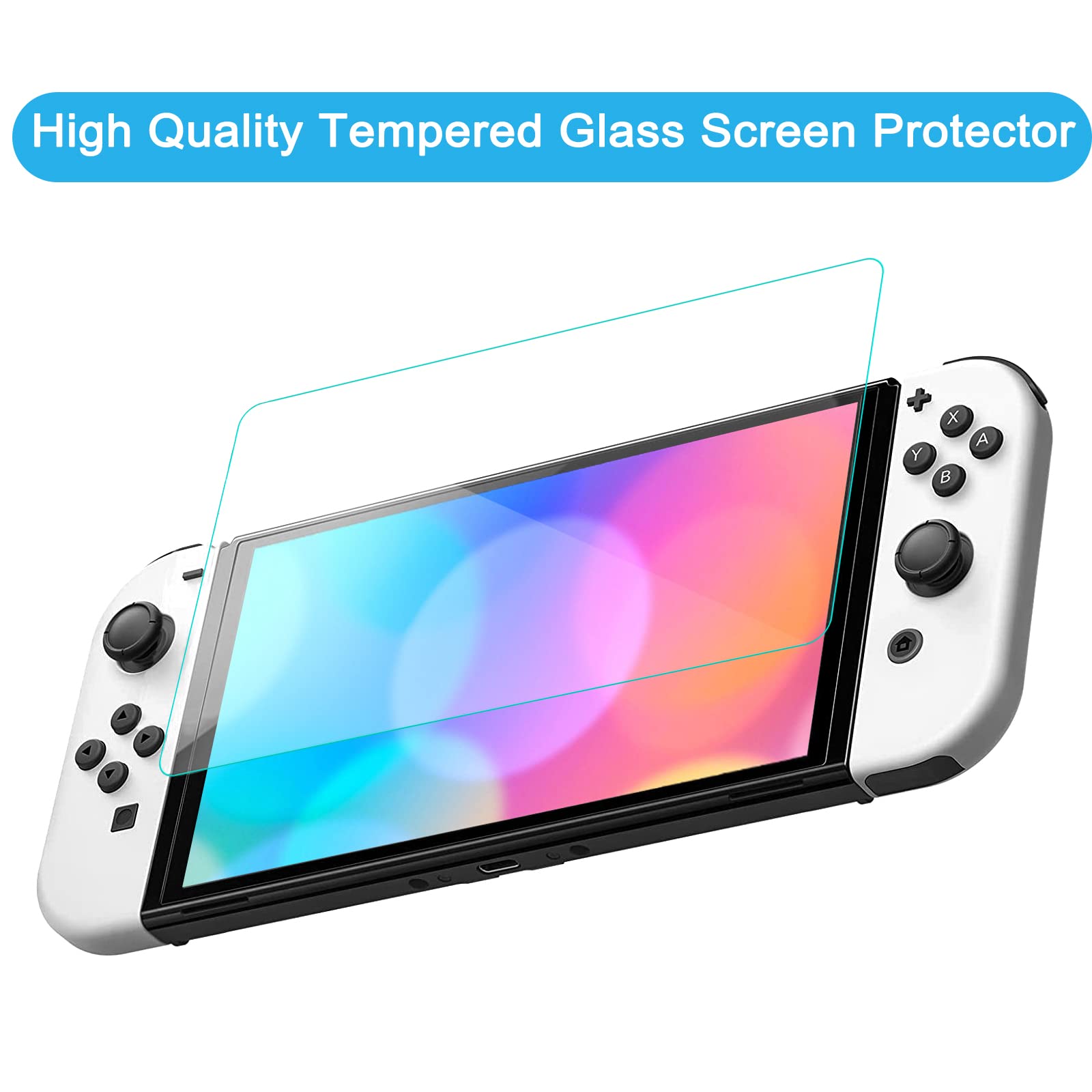 Carrying Case Compatible with Nintendo Switch OLED, Portable Storage Travel Case Protective Hard Clear Case Tempered Glass Screen Protector for Nintendo Switch