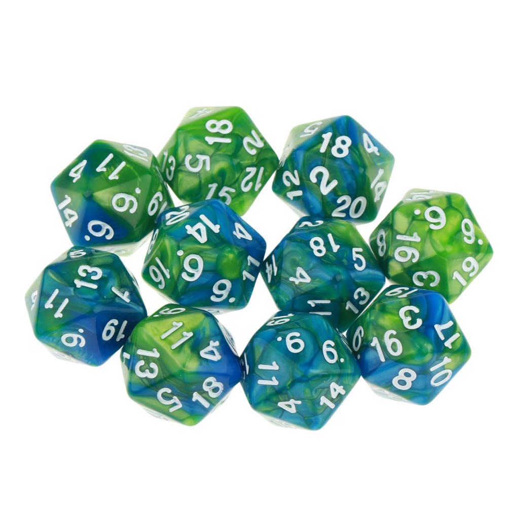 MonkeyJack 10pcs 20 Sided Dice D20 Polyhedral Dice for Dungeons and Dragons Game Role Playing Game Green Purple