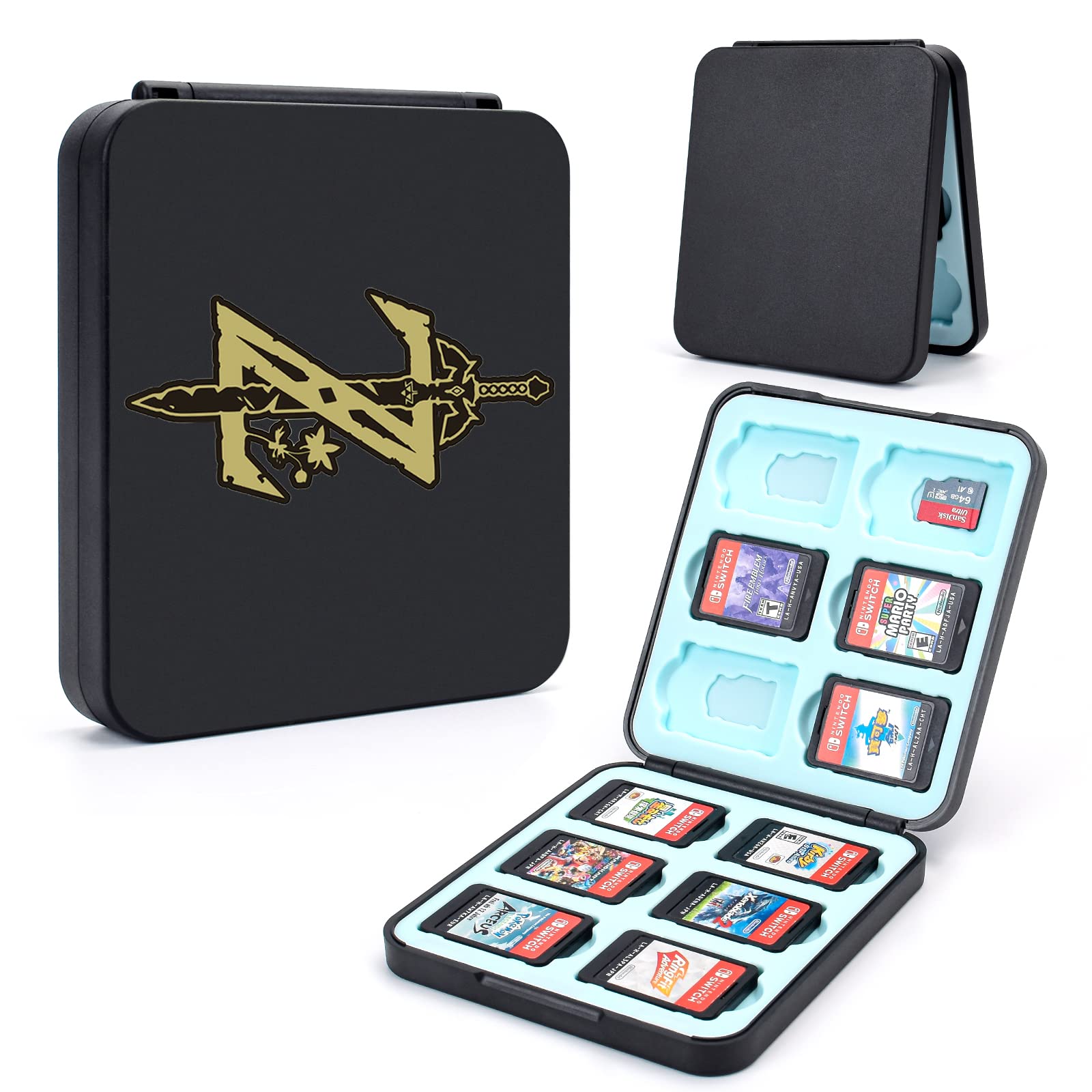 DLseego Zelda Sword Game Case for Switch Lite/Switch/Switch OLED, 12 Slots Game Cards Holder and 12 Micro SD Card Slots, Cartoon Portable Game Card Storage Cartridge Box -- Black