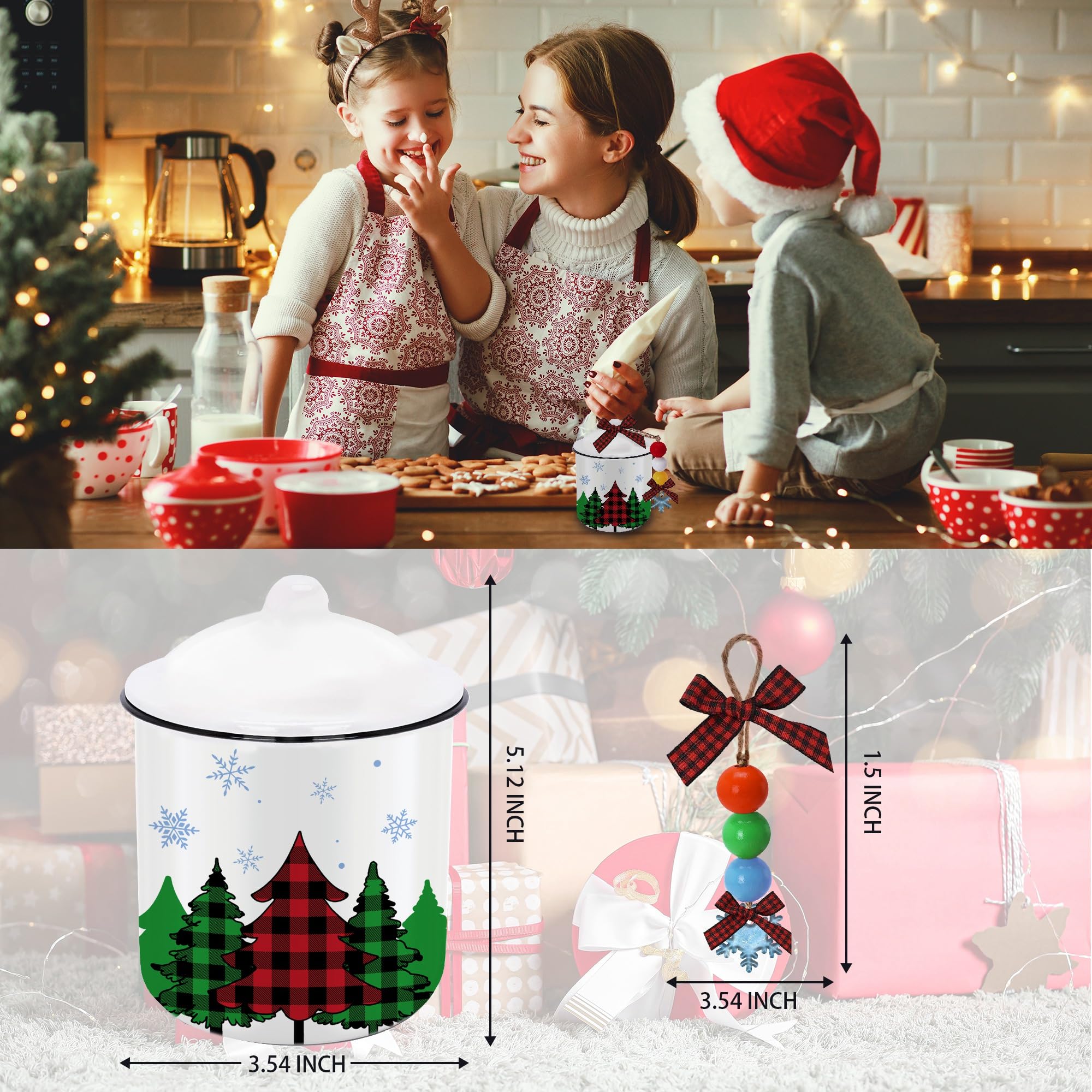 Christmas Tree Snow Cookie Candy Jar with Lid, Christmas Table Decorations Indoor Tiered Tray Decor, Red Buffalo Plaid Bowknot for Snacks, Christmas Party Table Home Kitchen Holiday Gift for Women