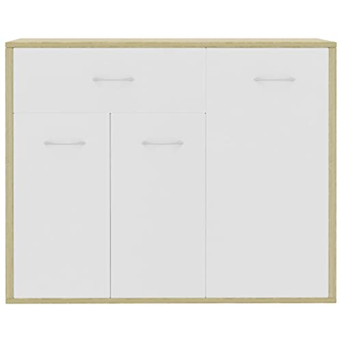 Homvdxl Sideboard Buffet Cabinet, Wide Kitchen Storage Cabinet with Drawer and 3 Doors, Buffets Table for Bar, Dining Room, Hallway, Cupboard Console Table, Accent Cabinet (White+Brown)
