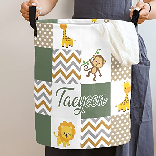 Custom Monkey Elephant Giraffe Laundry Basket Handles Collapsible Hamper Foldable Storage Bin Living Room Office Bathroom Bedroom